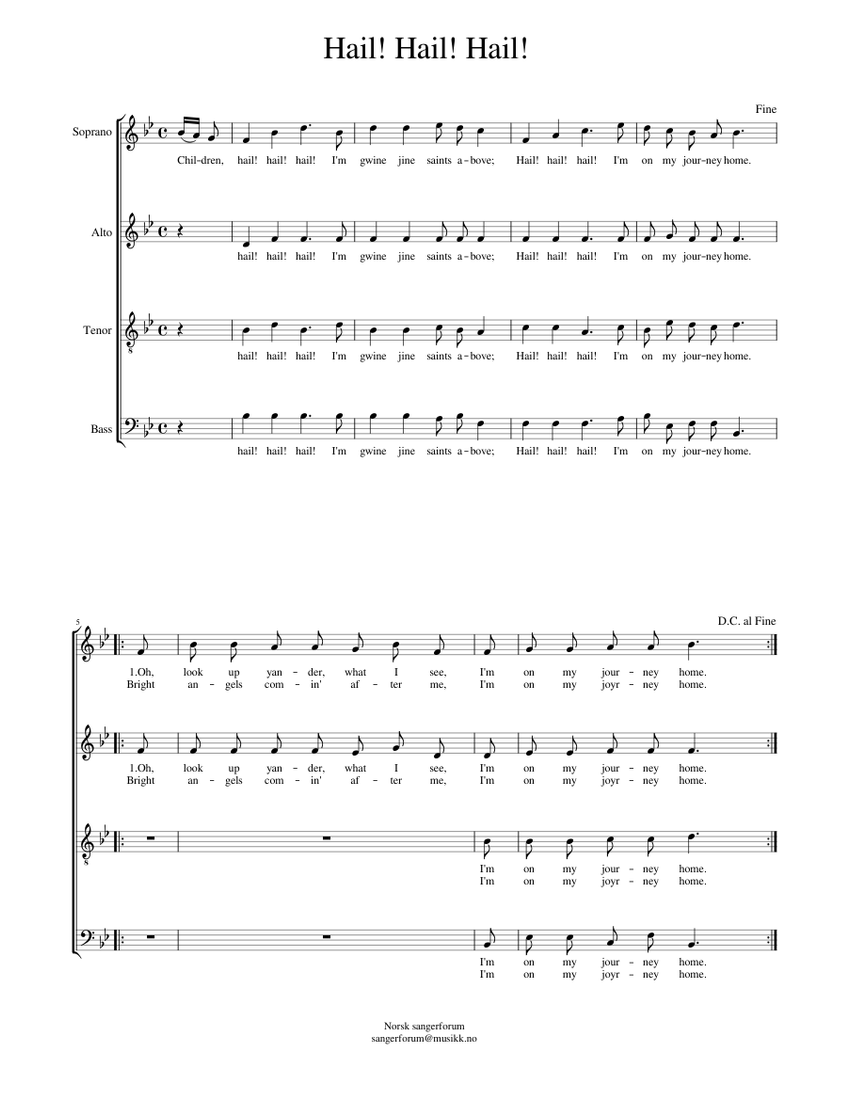 Hail! Hail! Hail! – Anonymous Sheet music for Soprano, Alto, Tenor ...