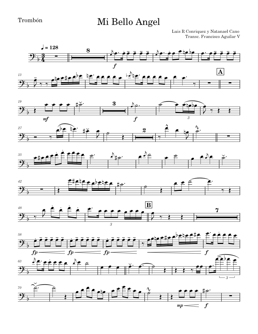 Mi Bello Angel-Natanael Cano Sheet Music for Trombone (Solo ...