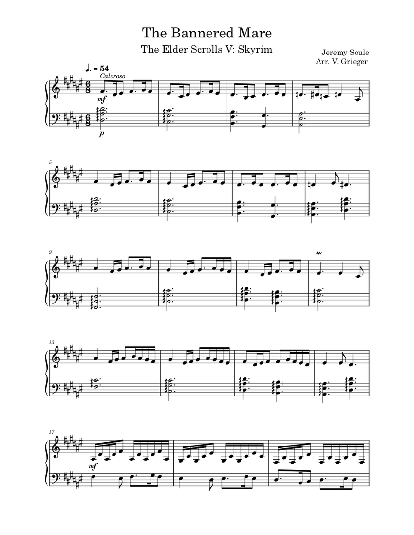 The Bannered Mare – Jeremy Soule (The Elder Scrolls V: Skyrim) Sheet ...