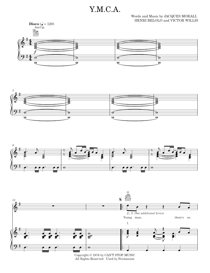 Play Official version of Y.M.C.A. sheet music by Village People for ...