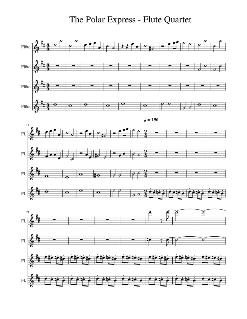 The Polar Express MEDLEY Sheet music for Flute (Woodwind Quartet ...