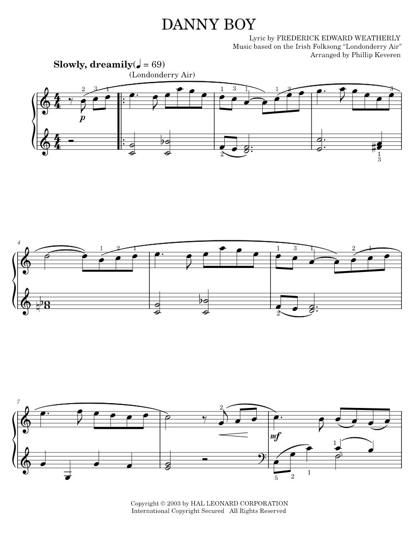 danny boy Sheet music for Piano by Frederick Weatherly Official ...