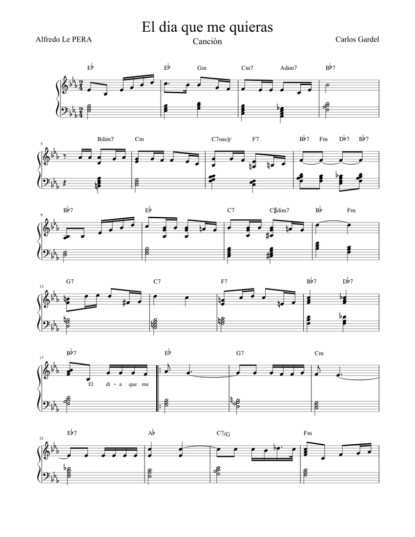 El día que me quieras Sheet music for Piano (Solo) | Musescore.com