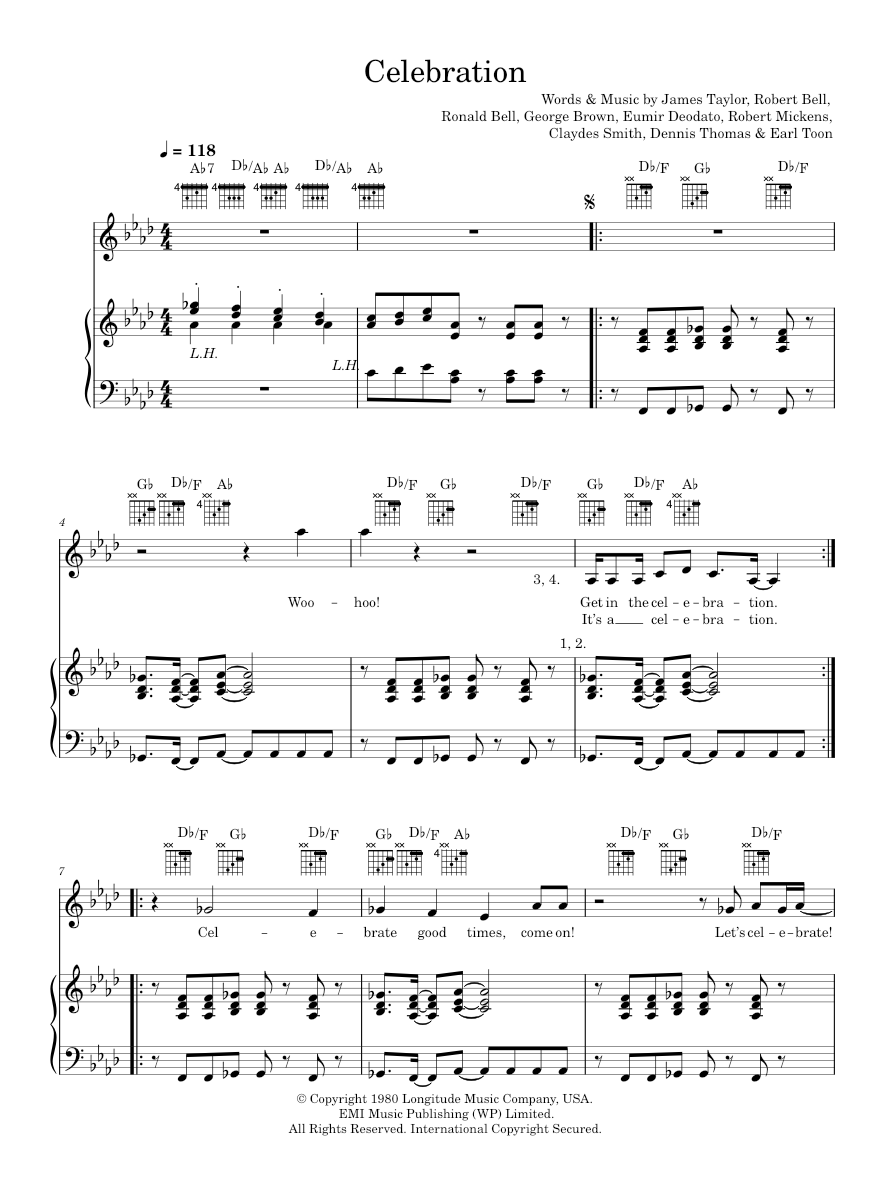 Play Official version of Celebration Sheet Music by Kool & the Gang for ...
