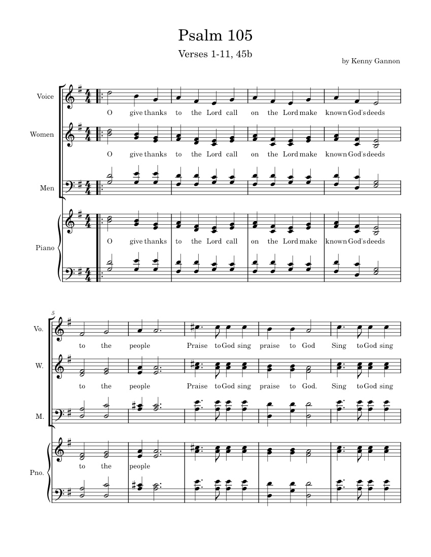 Psalm 105 verses 1-11 Sheet music for Piano, Synthesizer, Voice (other) (Choral) | Musescore.com