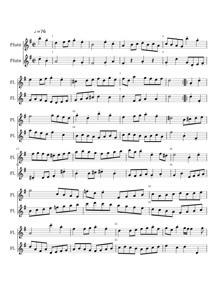 Gavotte Bach Sheet music for Flute (Woodwind Duet) | Musescore.com