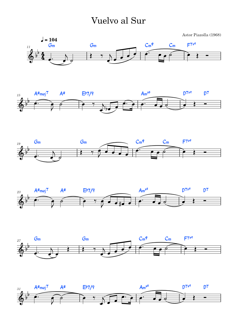 Vuelvo Al Sur – Astor Piazzolla Vuelvo al Sur-Gitarre 20212022 Sheet ...