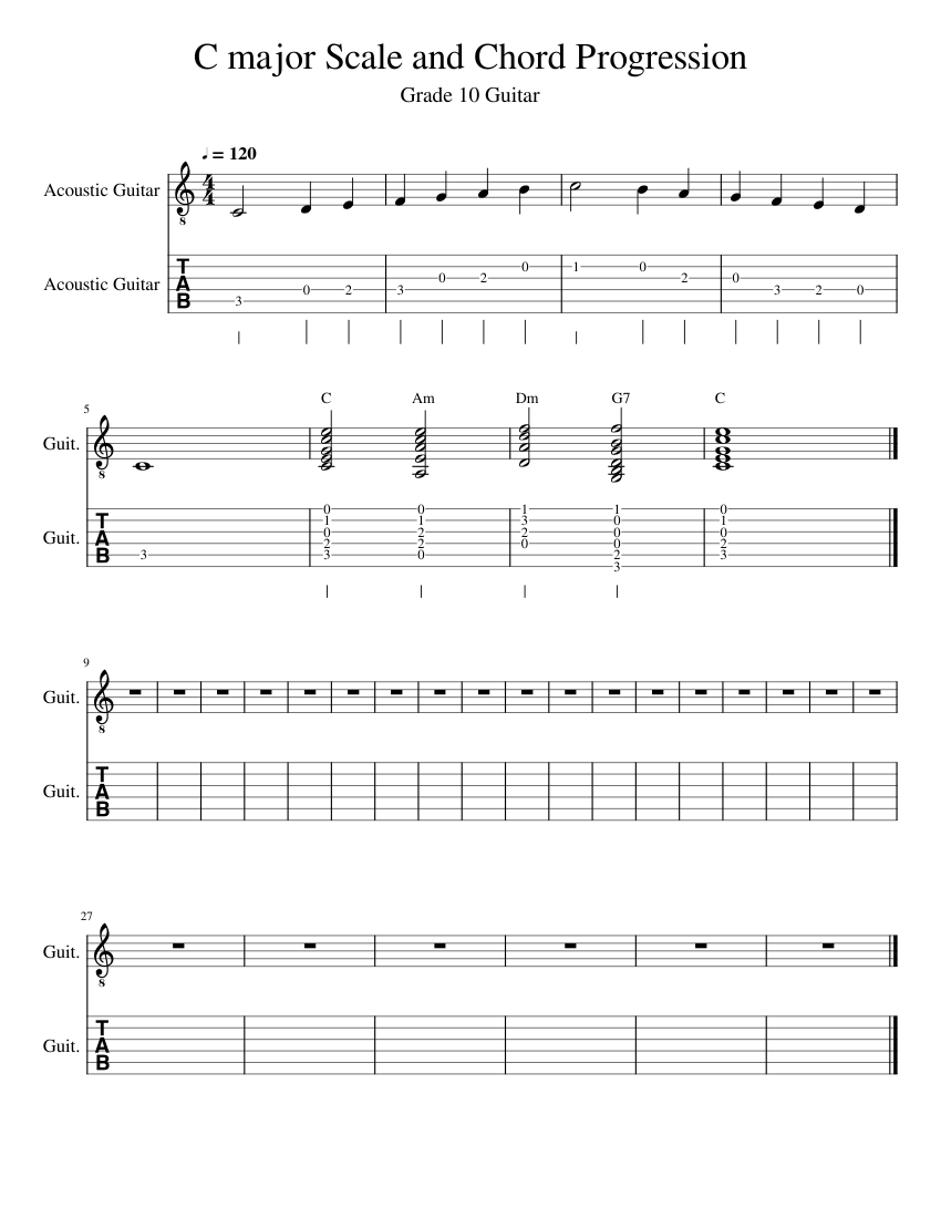 C major Scale and Chord Progression Sheet music for Guitar (Mixed Duet ...
