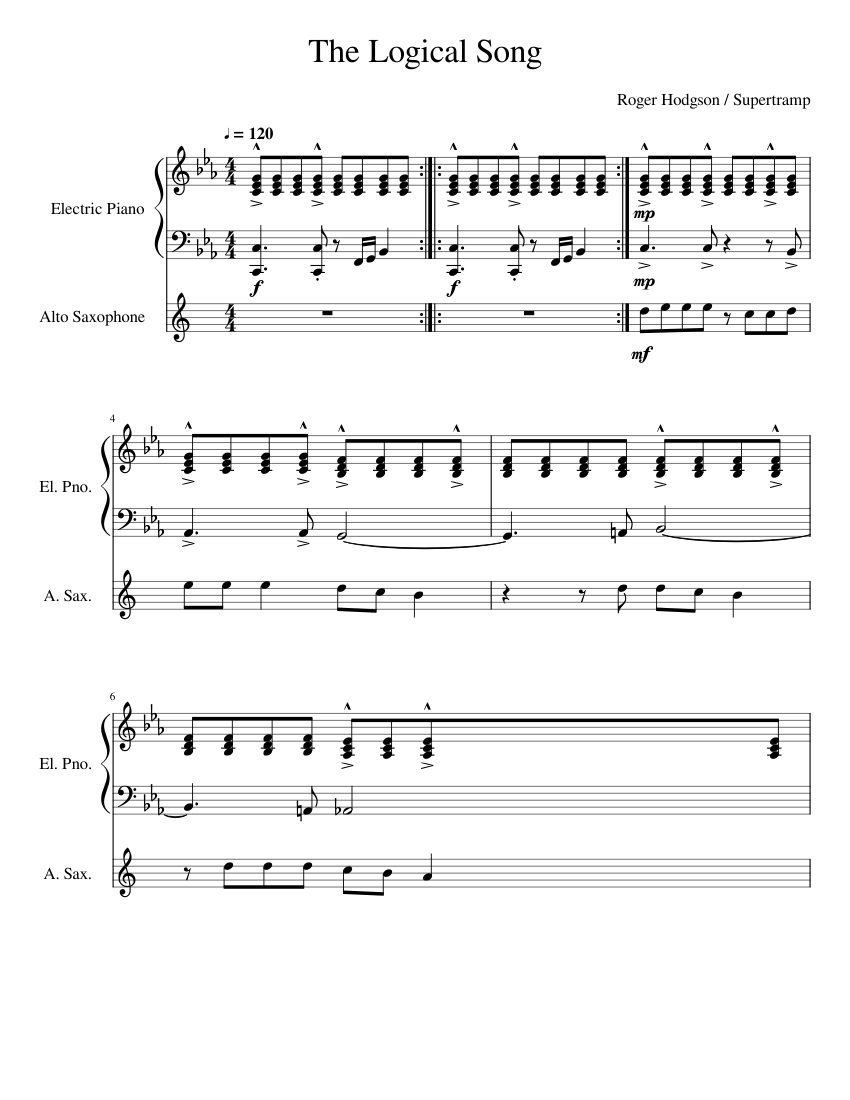 Supertramp The Logical Song Sheet music for Saxophone (Alto), Piano ...