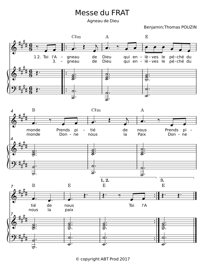 Messe du Frat - Benjamin & Thomas Pouzin Sheet music for Piano ...