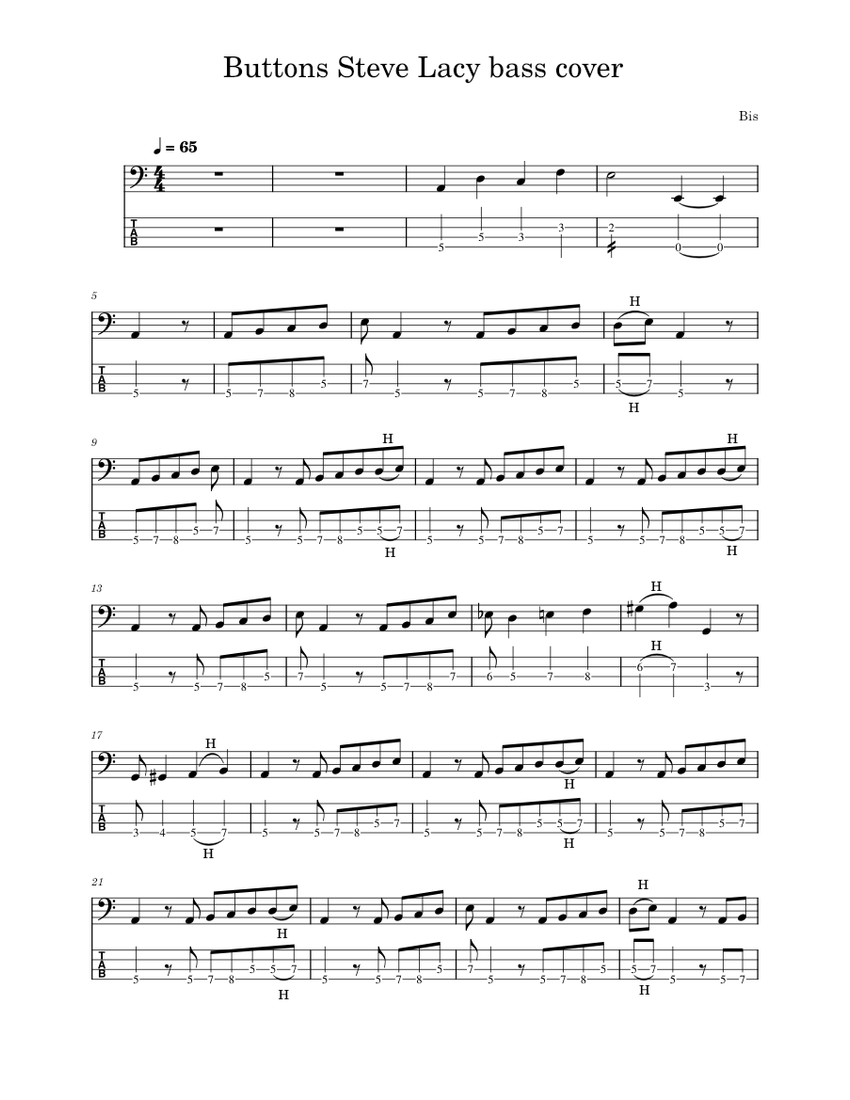 Buttons – Steve Lacy (Bass guitar) Sheet music for Bass guitar (Solo ...