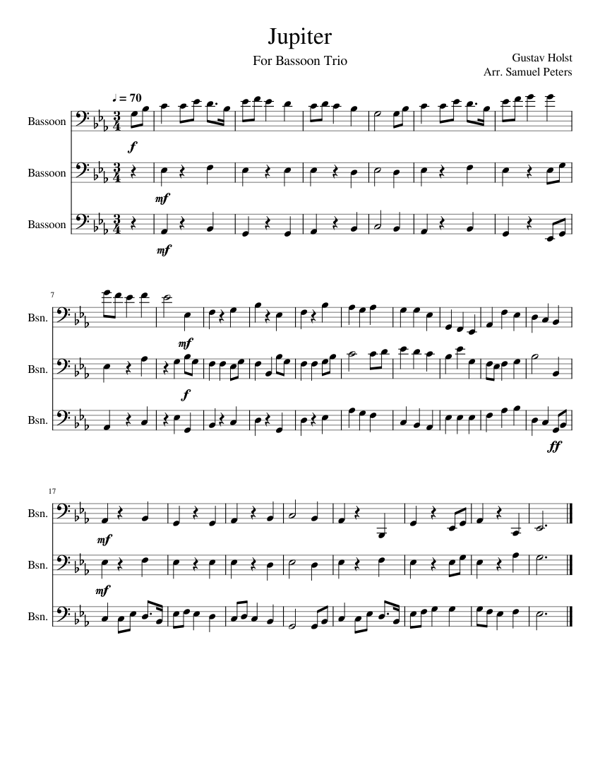Jupiter Sheet music for Bassoon (Mixed Trio) | Musescore.com