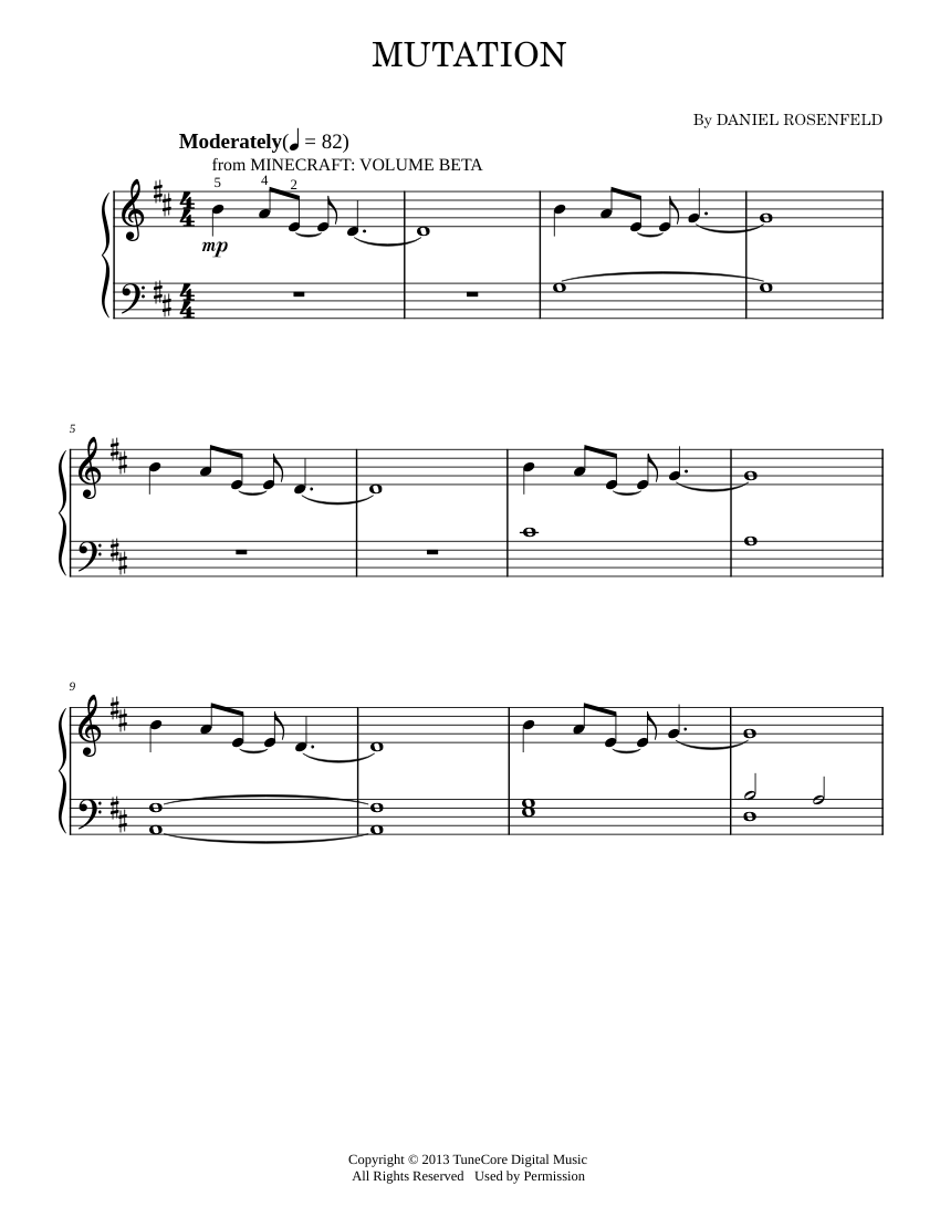Play Official version of Mutation (from Minecraft) sheet music by C418 ...