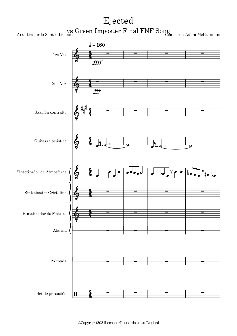 Ejected FNF Song Sheet Music for Saxophone alto, French horn, Violin ...