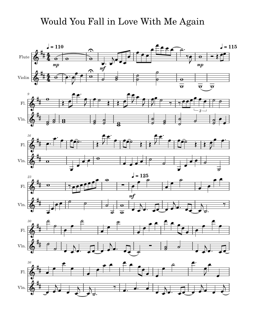 Would You Fall in Love With Me Again Sheet music for Flute, Violin ...