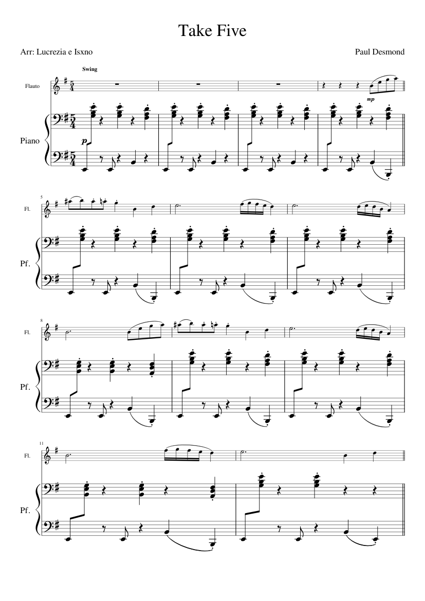 Take Five Sheet music for Piano, Flute (Solo) | Musescore.com