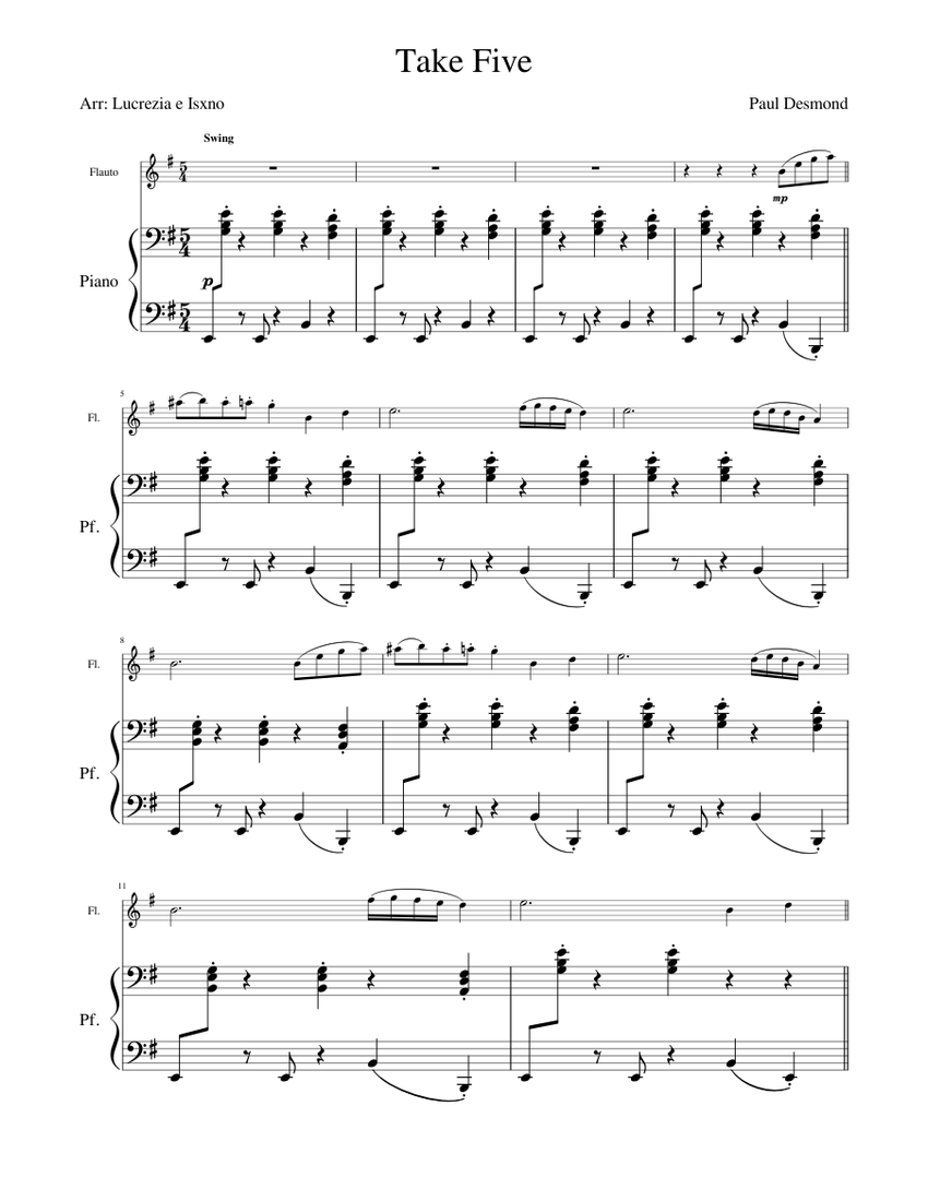 Take Five Sheet music for Piano, Flute (Solo) | Musescore.com