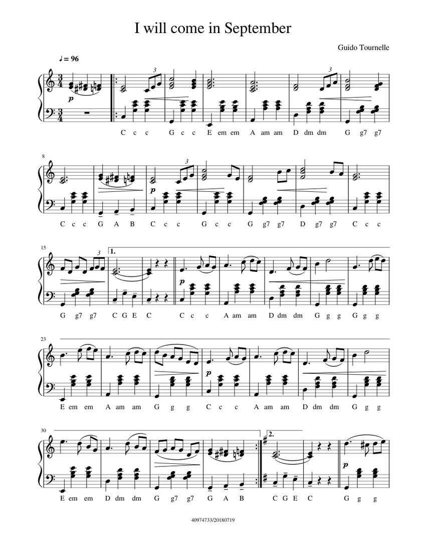 I will come in September Sheet music for Accordion (Solo) | Musescore.com