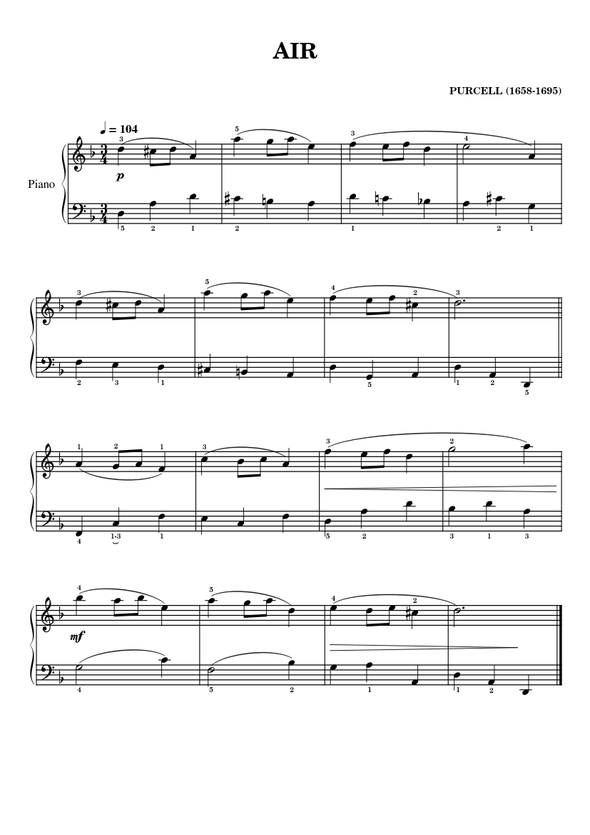 AIR – Henry Purcell Sheet Music for Piano (Solo) Easy | MuseScore.com