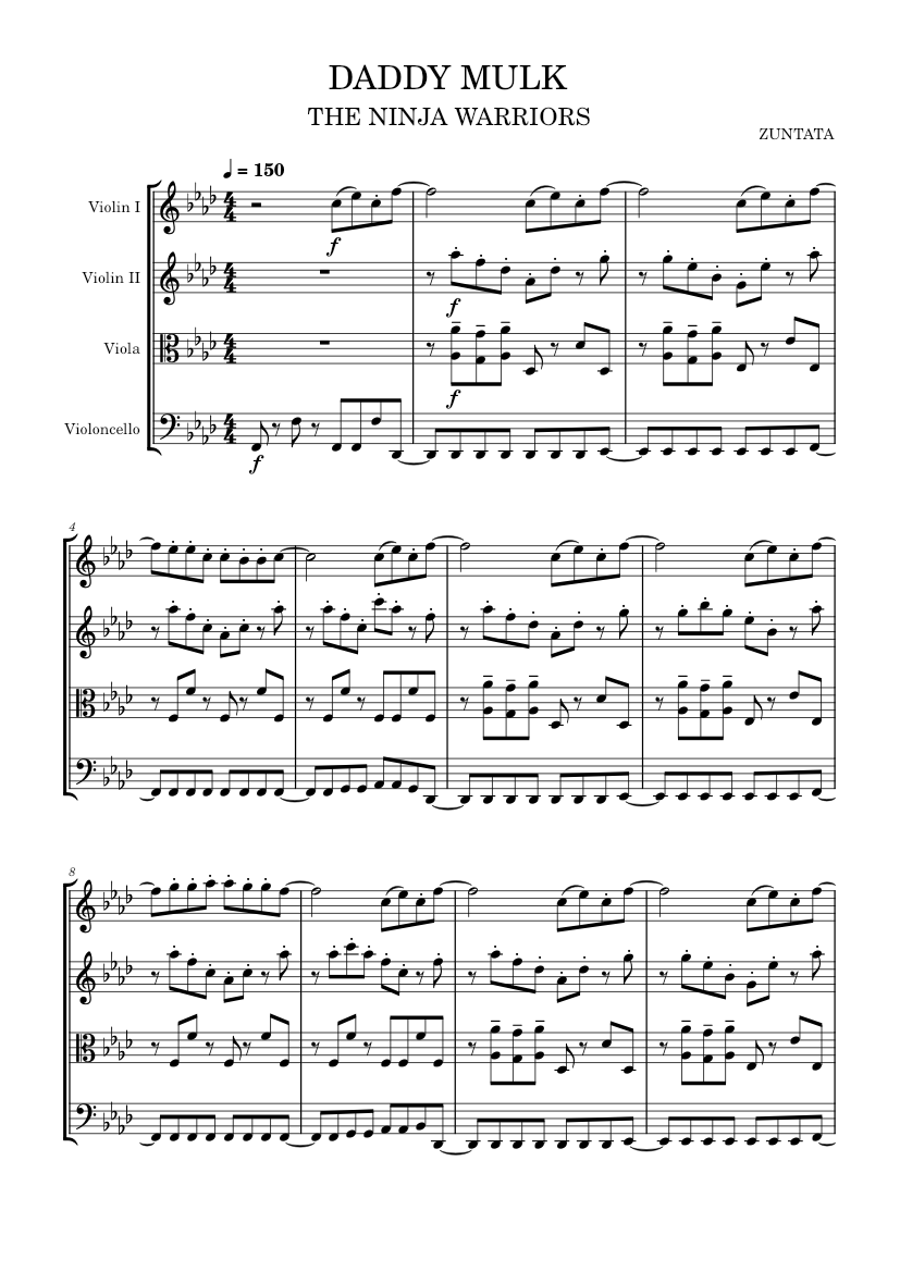 THE NINJA WARRIORS - DADDY MULK (quartet ver) Sheet Music for Violin ...