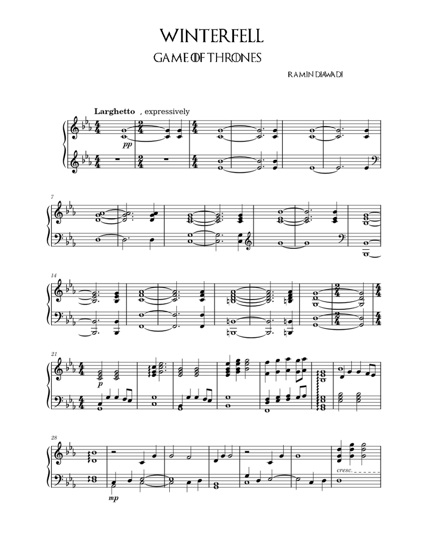 Winterfell - House Stark Theme Sheet music for Piano (Solo) Easy ...