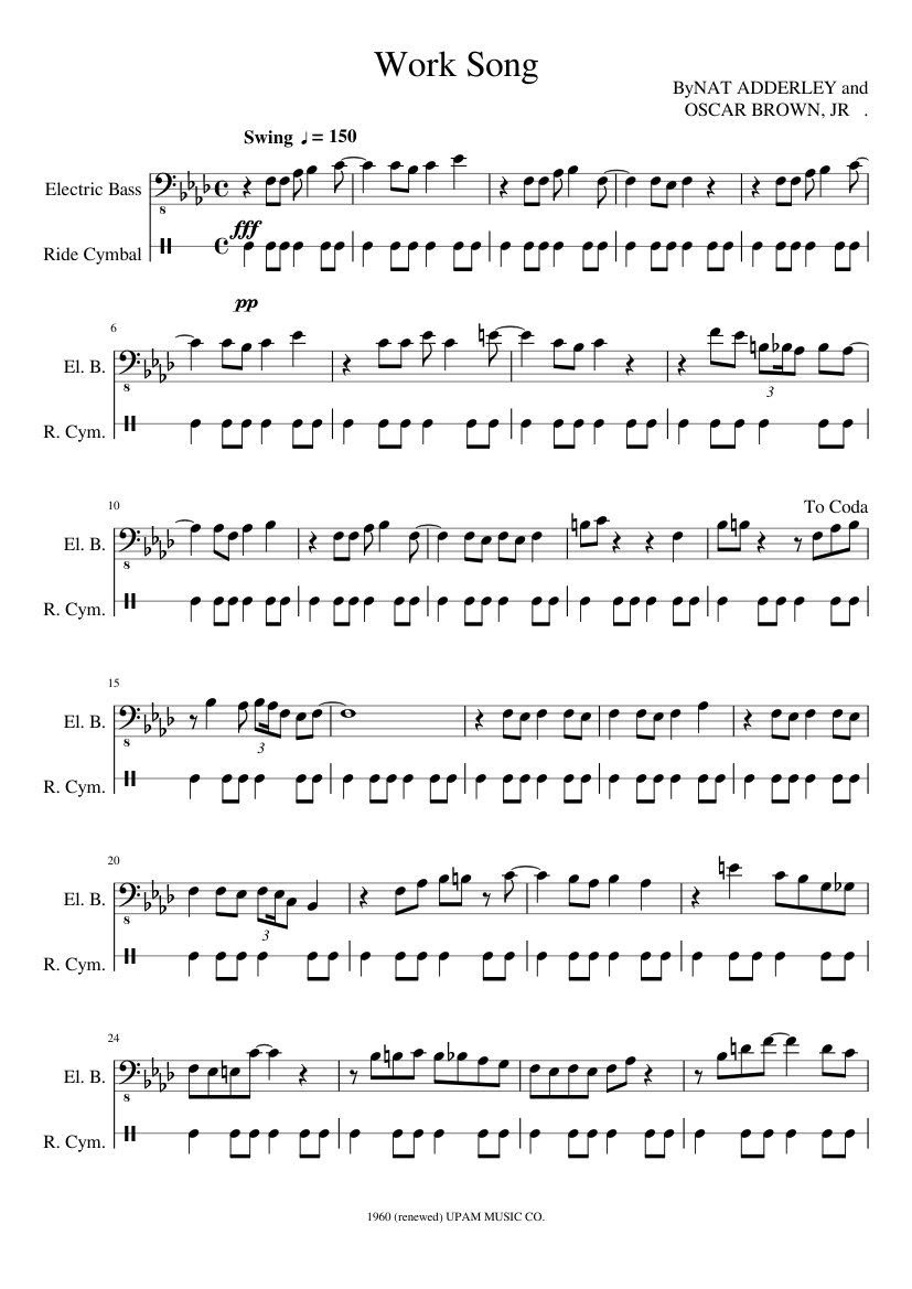 Work Song Sheet music for Bass guitar, Ride (Mixed Duet) | Musescore.com