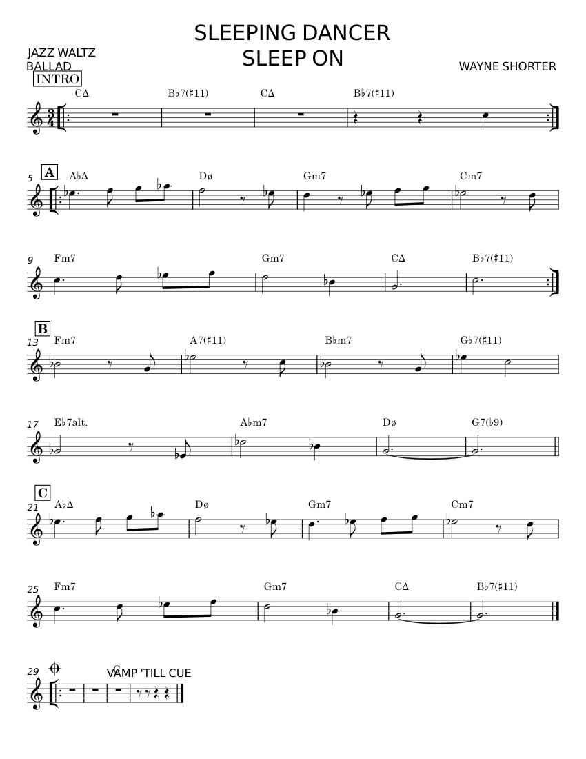 SLEEPING DANCER SLEEP ON - WAYNE SHORTER Sheet Music with Chords for ...
