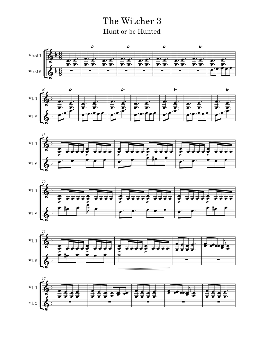 The Witcher 3 Hunt or be hunted Sheet music for Violin (String Duet ...