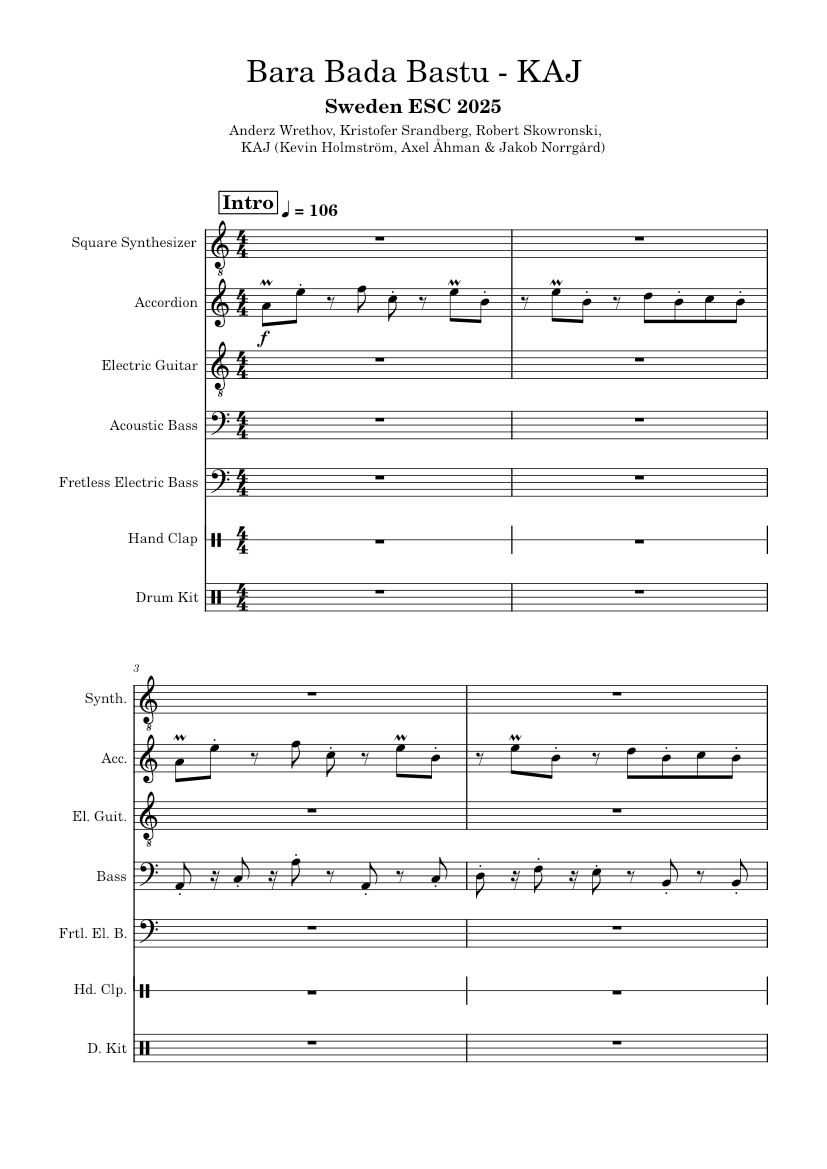Bara Bada Bastu — KAJ Sheet Music for Accordion, Guitar, Bass guitar, Drum group & more ...