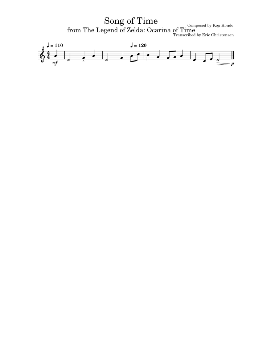 Song of Time (Ocarina) - Ocarina of Time Sheet music for Flute other ...