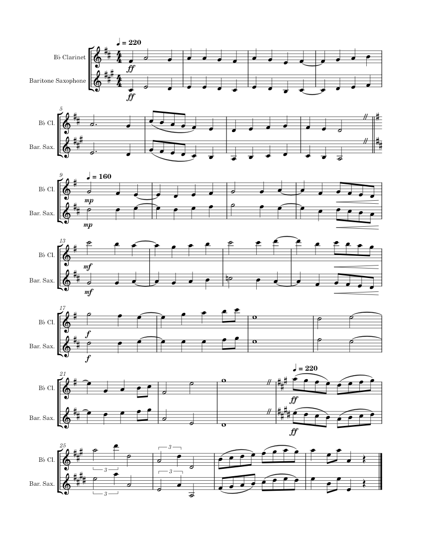 Bari Sax Clarinet Duet 2 Sheet music for Clarinet in b-flat, Saxophone ...