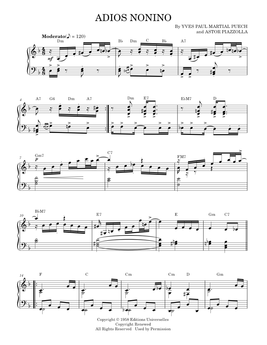 Adiós nonino Sheet music for Piano by Astor Piazzolla Official ...