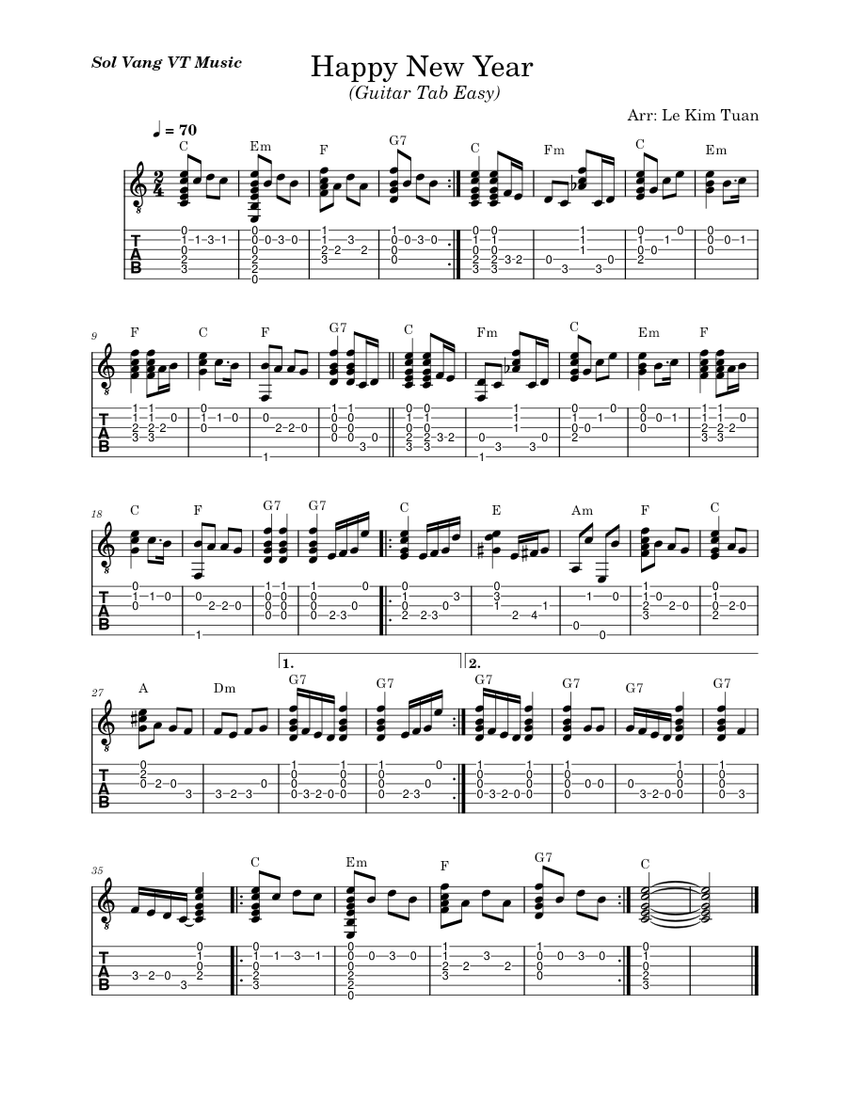 Happy_New_Year. Tab Guitar easy Sheet music for Guitar (Solo ...