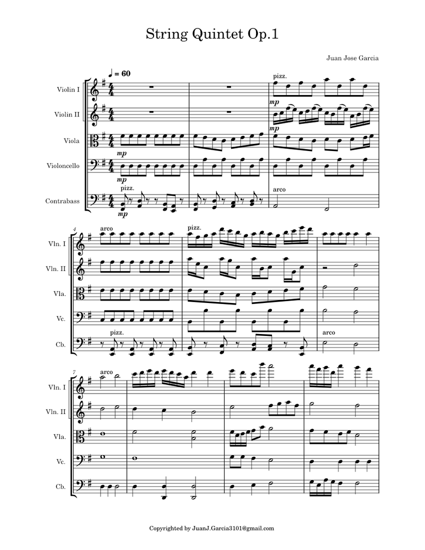 String Quintet Op.1 Sheet music for Contrabass, Violin, Viola, Cello ...