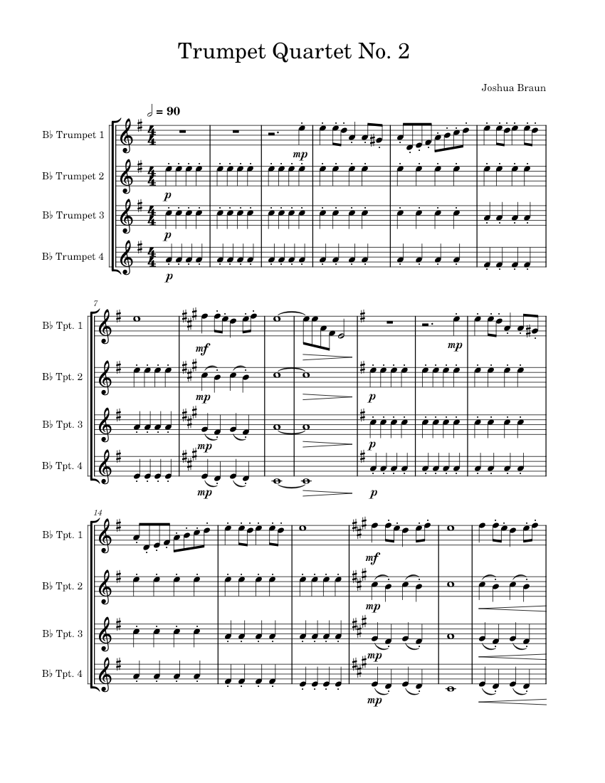 Trumpet Quartet No. 2 Sheet music for Trumpet in b-flat (Brass Quartet) | Musescore.com