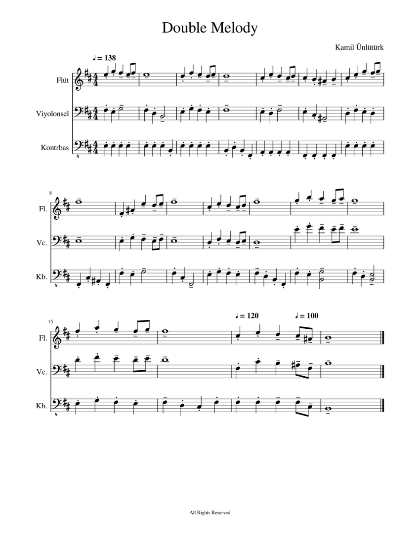Double Melody Diff Sheet music for Flute, Contrabass, Cello (Mixed Trio ...