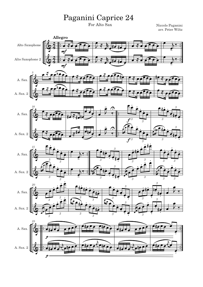 Caprice 24 – Niccolò Paganini Paganini Caprice 24 for Alto Sax (original and slightly easier ...