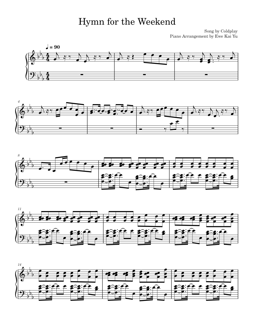 Hymn for the weekend – Coldplay Sheet Music for Piano (Solo ...