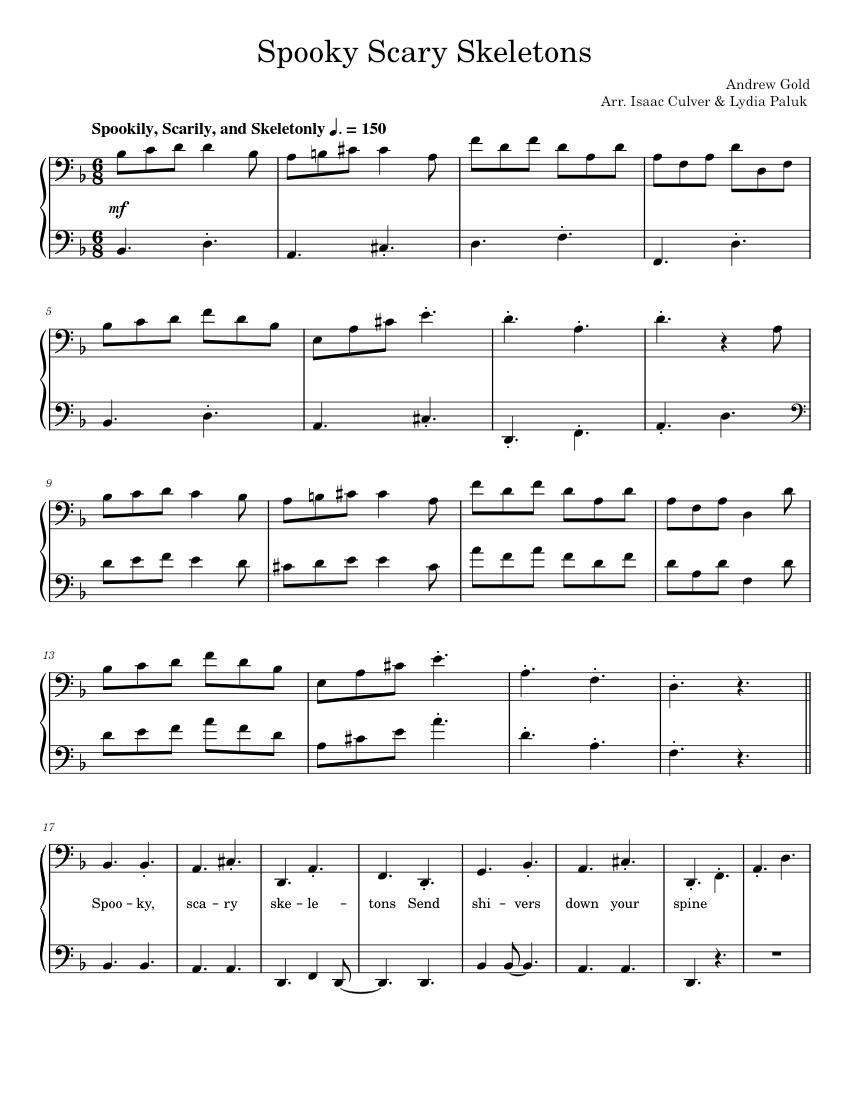 Spooky Scary Skeletons – Andrew Gold Sheet music for Cello (String Duet ...