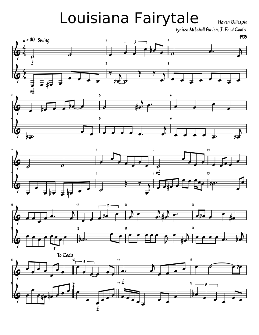 Louisiana Fairytale Trumpet-clar. duet Sheet music for Clarinet in b ...