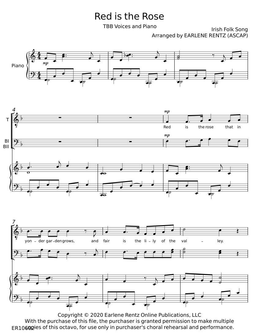 Red is the Rose Sheet music for Piano, Synthesizer (Mixed Quartet ...