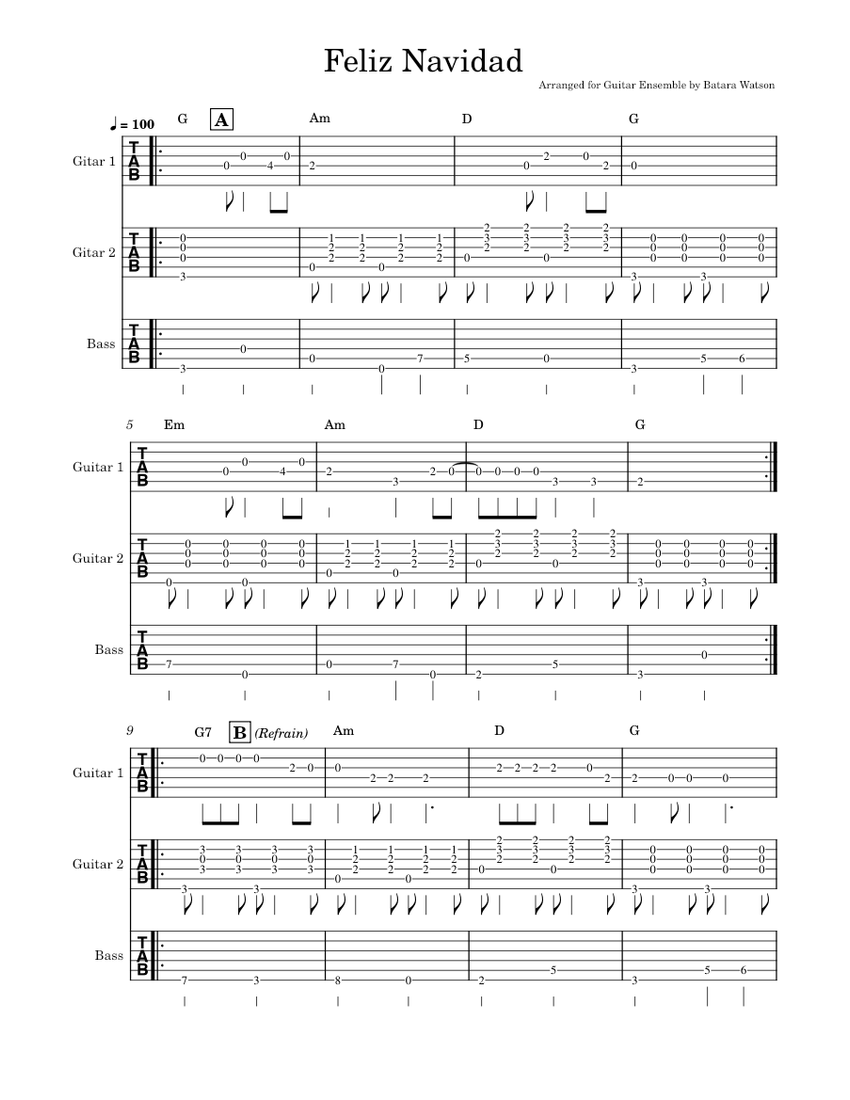 Feliz Navidad Sheet music for Guitar (Mixed Ensemble) | Musescore.com