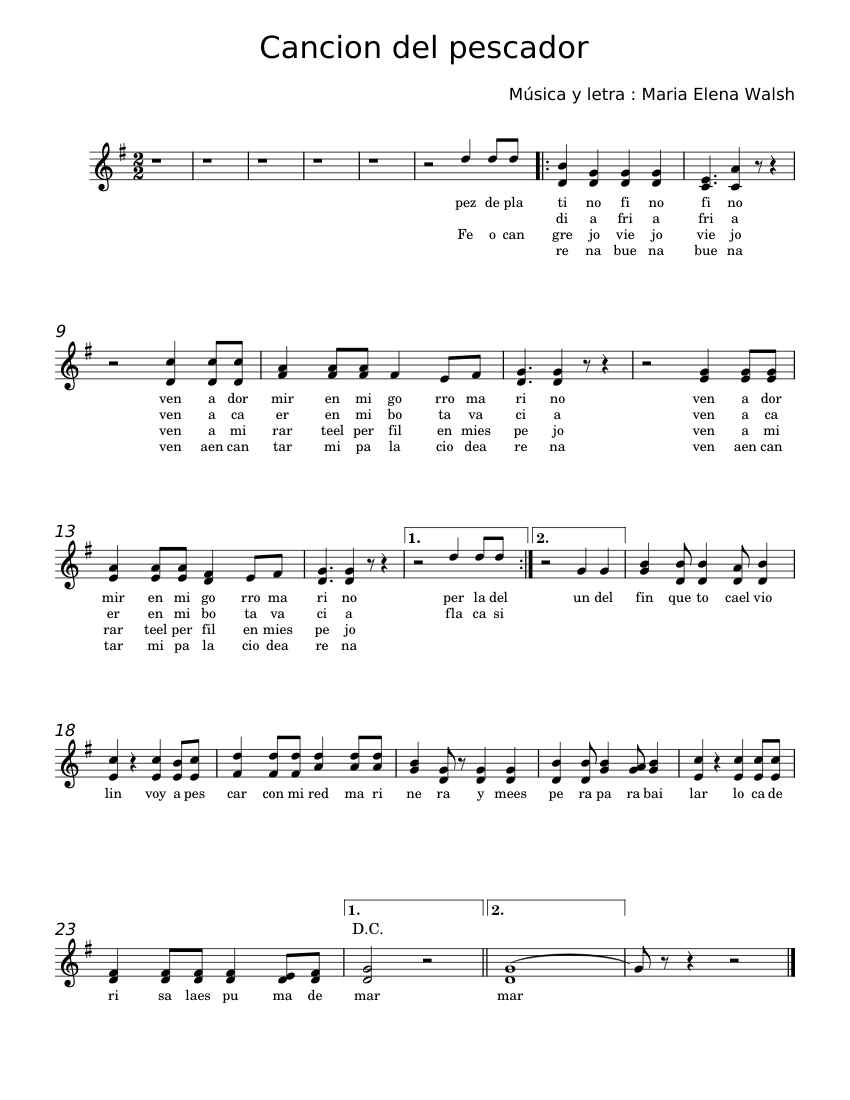 Canción del pescador - María Elena Walsh Sheet music for Vocals (Solo ...