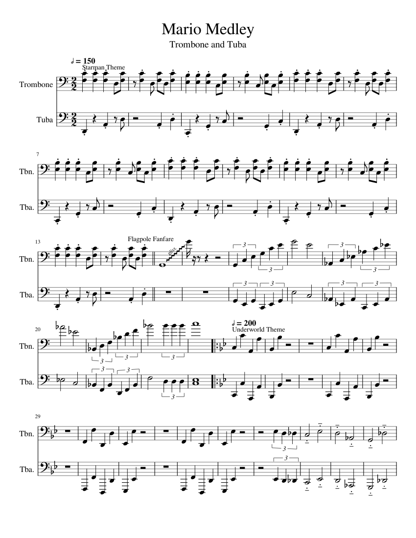Mario Medley Sheet music for Trombone, Tuba (Brass Duet) | Musescore.com