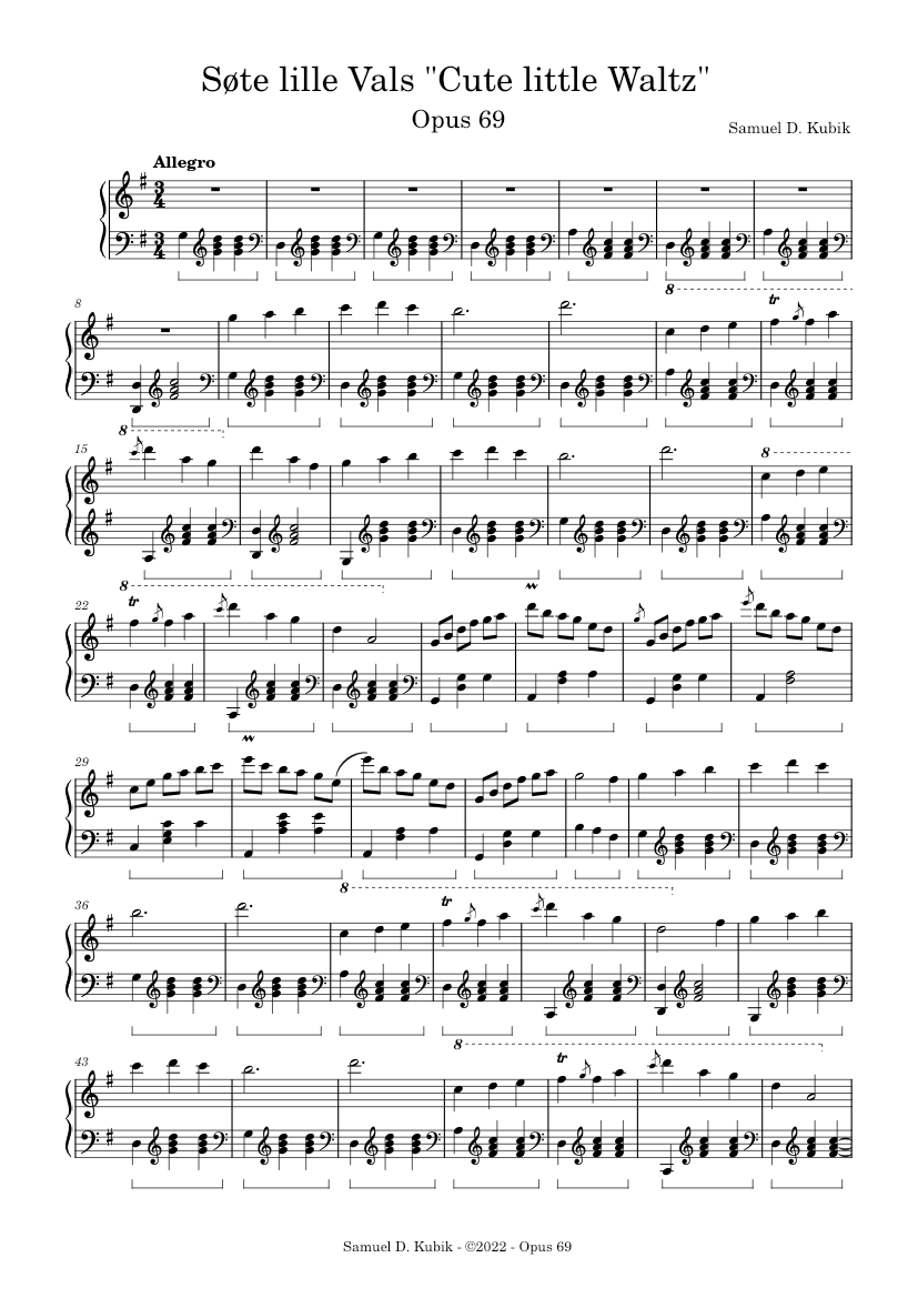 Søte Lille Vals "Cute little Waltz" - Opus 69 Sheet music for Piano ...