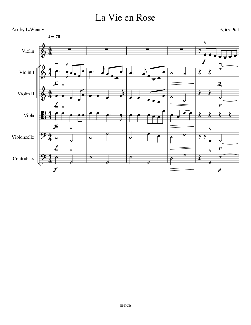 La Vie en Rose.mscz EMPCR Sheet music for Contrabass, Violin, Viola ...