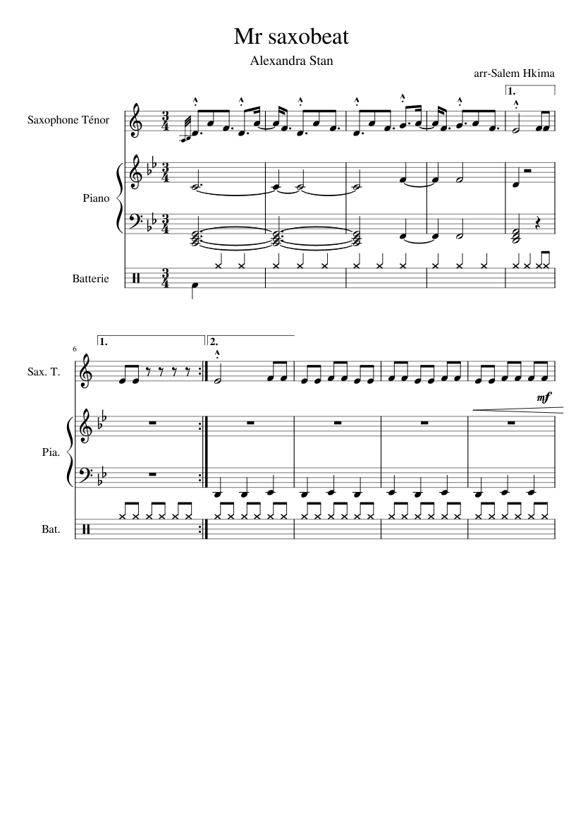 Mr saxobeat Sheet music for Piano, Saxophone tenor, Drum group (Mixed Trio) | Musescore.com