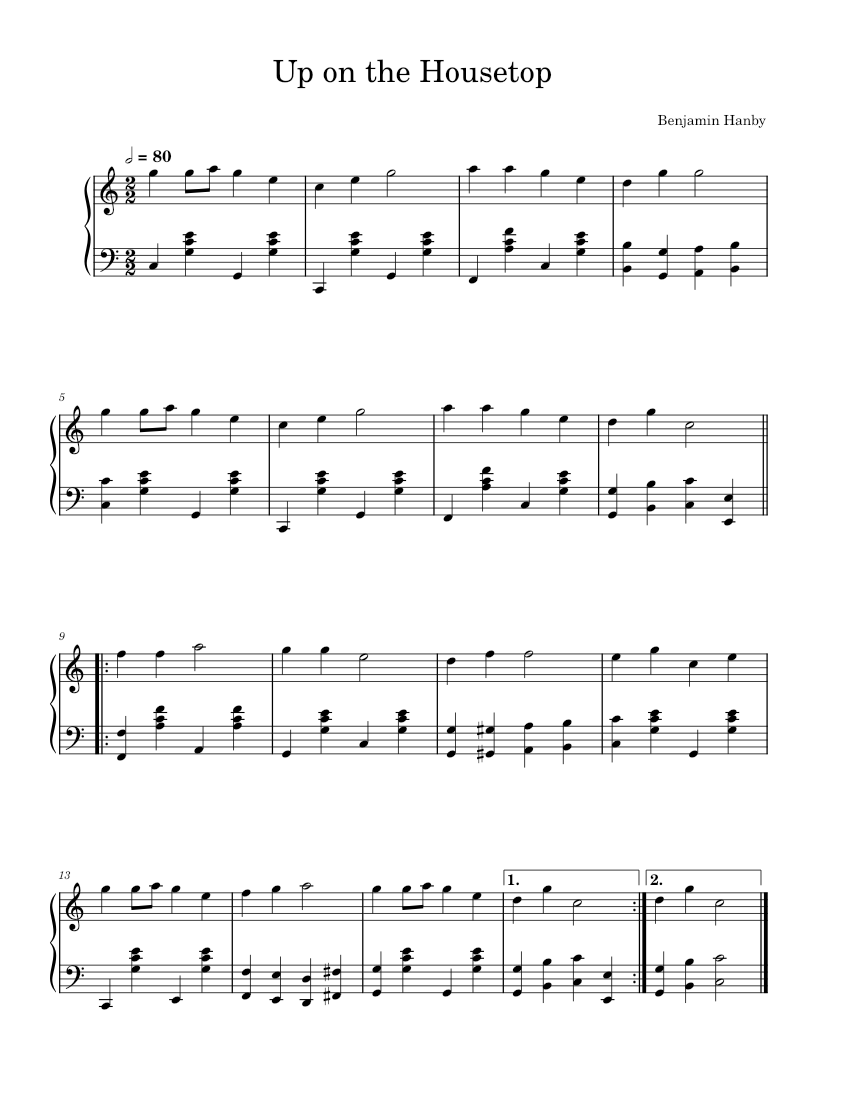 Up On The Housetop in C Major - easy version Sheet music for Piano ...