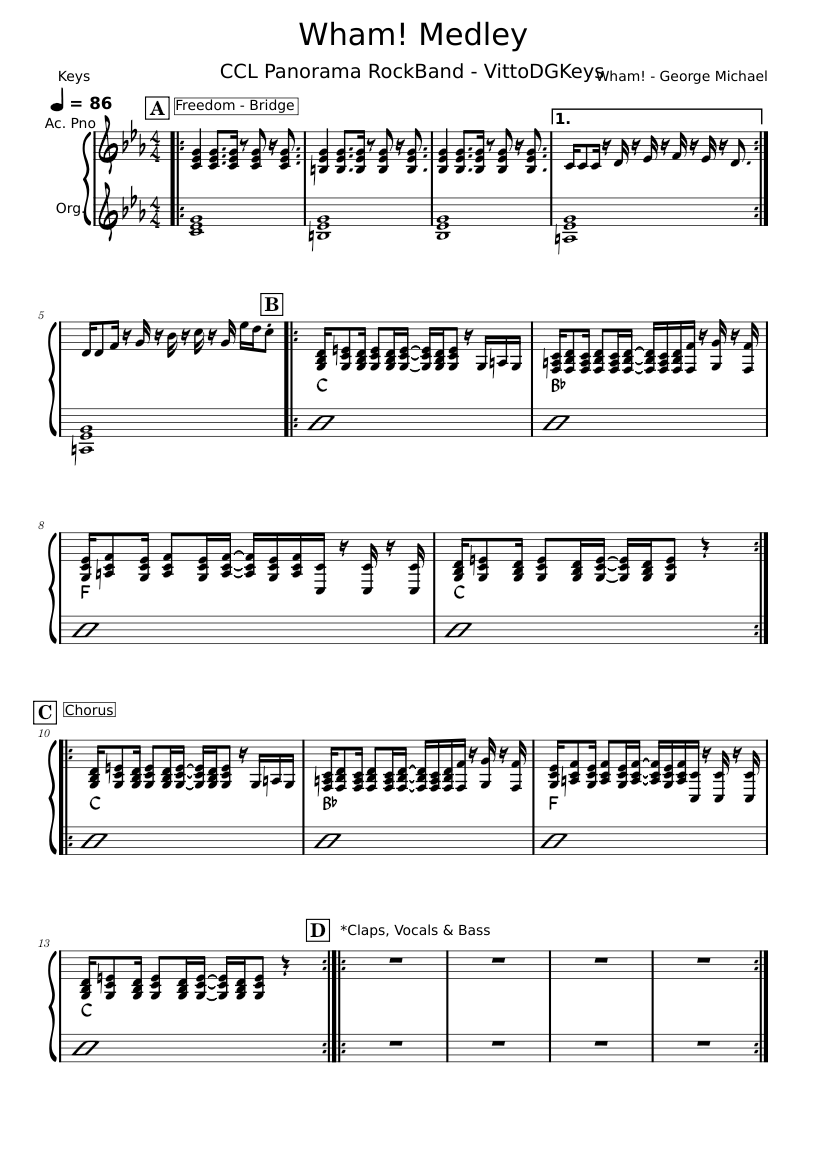 Freedom 90 – George Michael Wham! Medley - Keys Sheet music for Piano ...