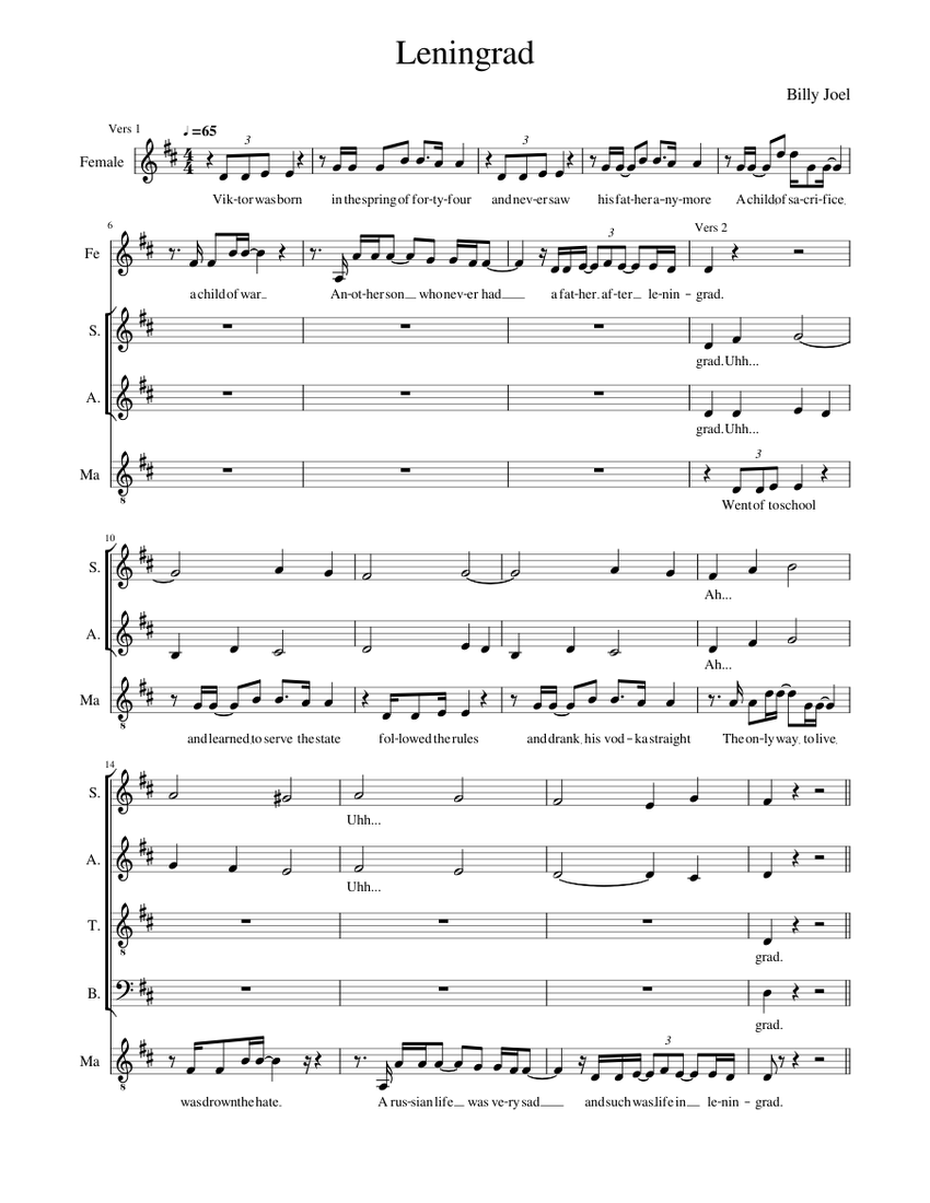 Leningrad Sheet music for Soprano, Alto, Tenor, Bass voice & more ...